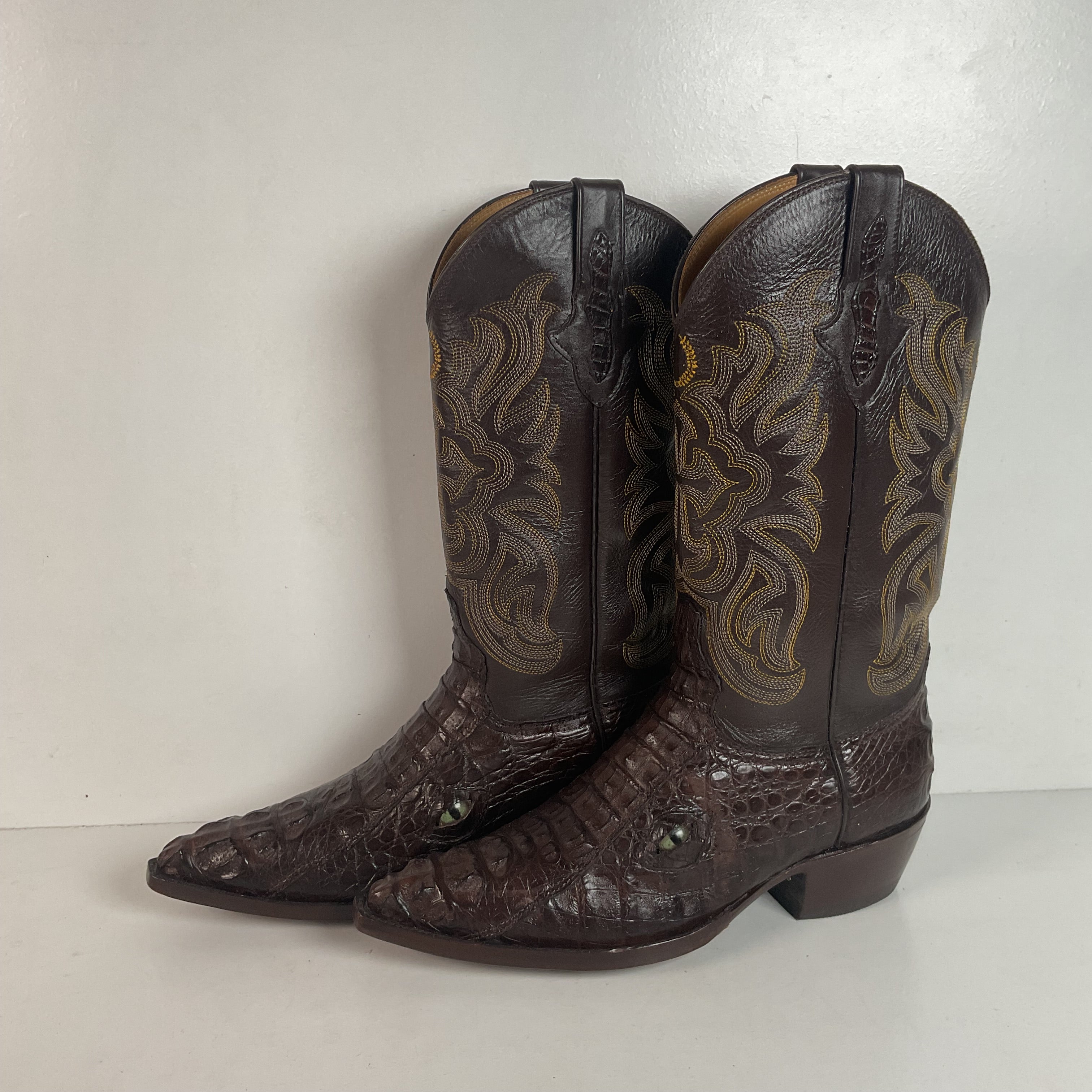 Custom Caiman Crocodile Cowboy Boots Men’s 8.5 Exotic Head Cut – Lake's ...